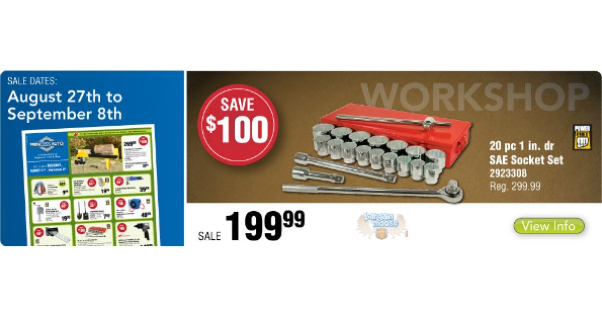 Princess Auto Canada: $100 Off 20 Piece 1" SAE Socket Set (Only $199.99)