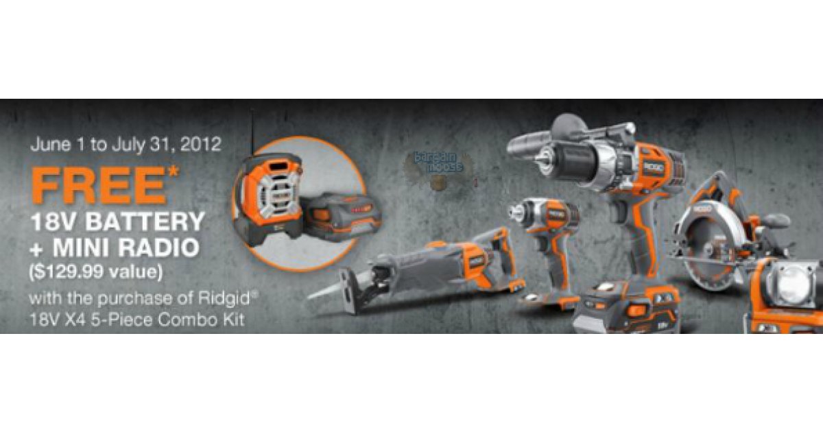 Home Depot Canada:Free 18V Battery & Mini Radio with Ridgid 5 Piece ...