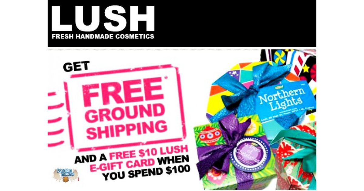 Lush Canada:Free $10 Gift Card and Free Shipping with $100 Purchase